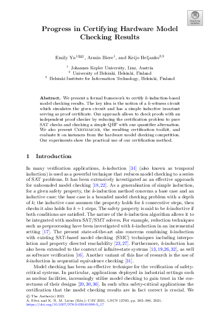 (PDF) Progress in Certifying Hardware Model Checking Results