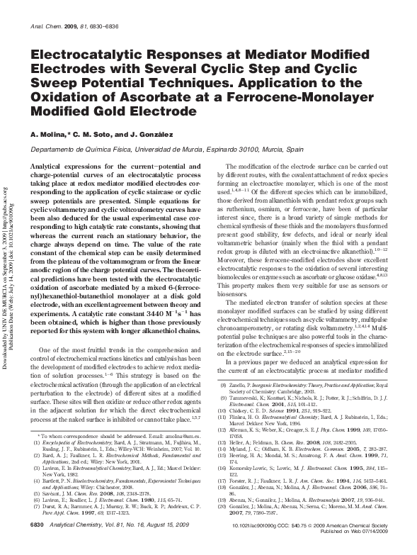 (PDF) Electrocatalytic Responses at Mediator Modified Electrodes with ...