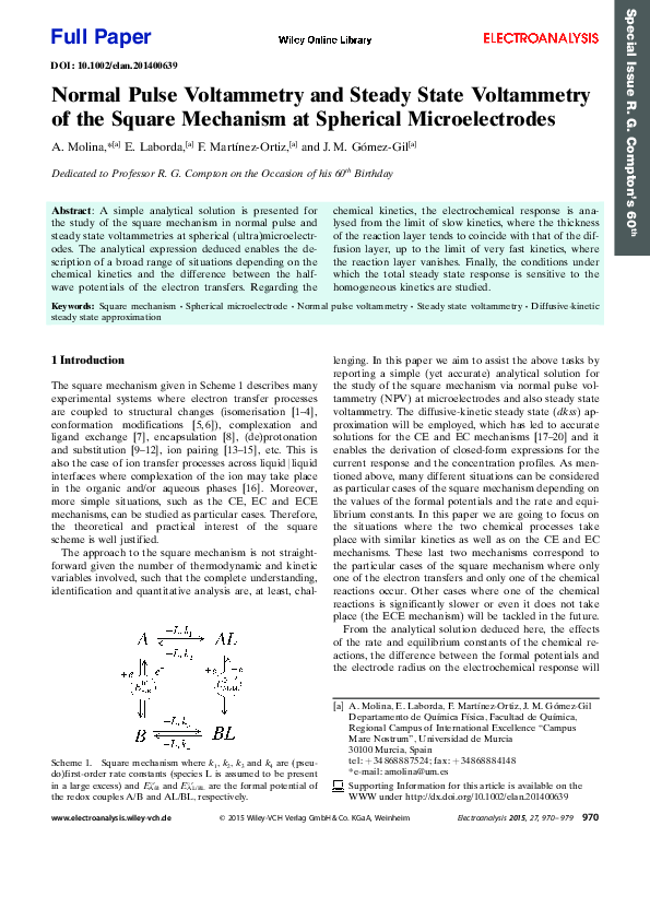 (PDF) Normal Pulse Voltammetry and Steady State Voltammetry of the ...