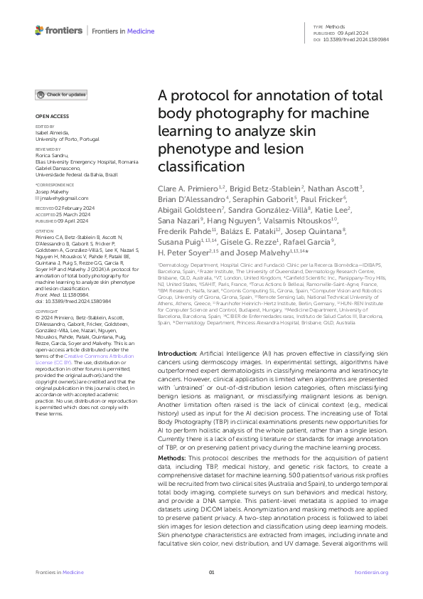 (PDF) A protocol for annotation of total body photography for machine learning to analyze skin ...