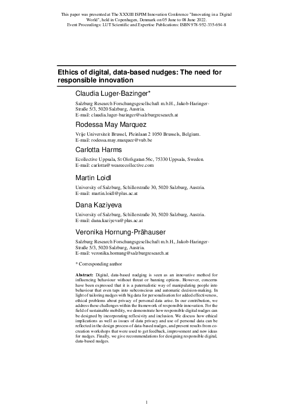 (PDF) Ethics of digital, data-based nudges: The need for responsible ...