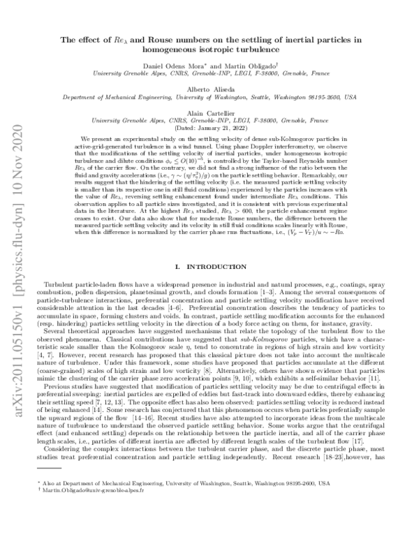 (PDF) The effect of $Re_\lambda$ and Rouse numbers on the settling of inertial particles in ...