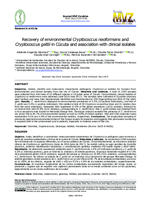 (PDF) Recuperación de Cryptococcus neoformans y Cryptococcus gattii a ...