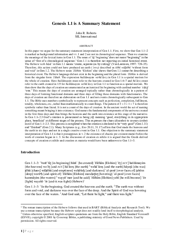 (PDF) Genesis 1 1 is a summary statement revised 14 01 2025