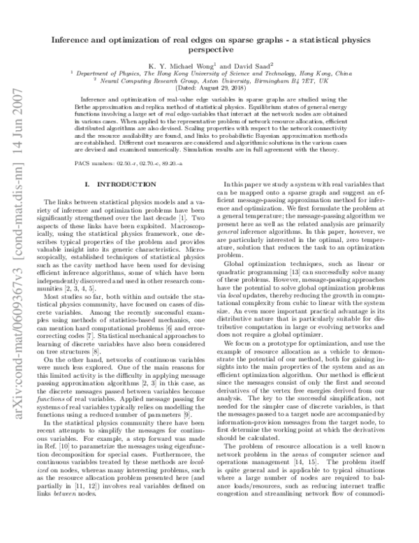 Pdf Inference And Optimization Of Real Edges On Sparse Graphs A Statistical Physics Perspective