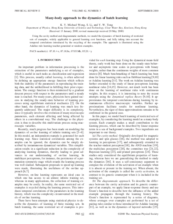 (PDF) Many-body approach to the dynamics of batch learning
