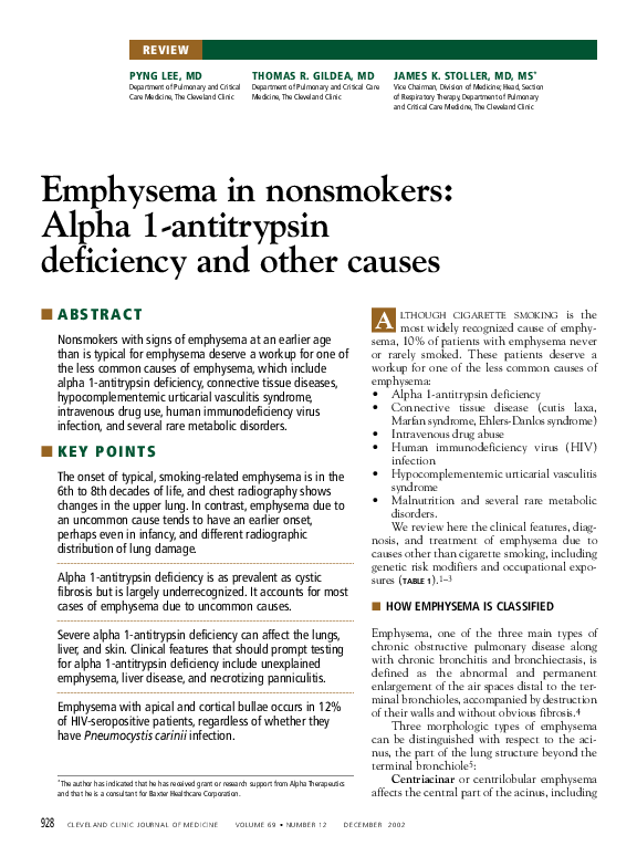 (PDF) Emphysema in nonsmokers: alpha 1-antitrypsin deficiency and other causes