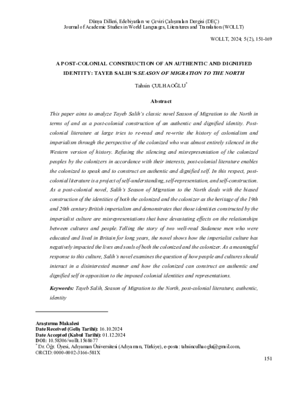 (PDF) A Post-Colonial Construction of an Authentic and Dignified ...