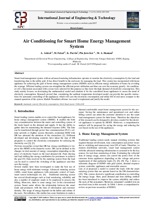 (PDF) Air Conditioning for Smart Home Energy Management System