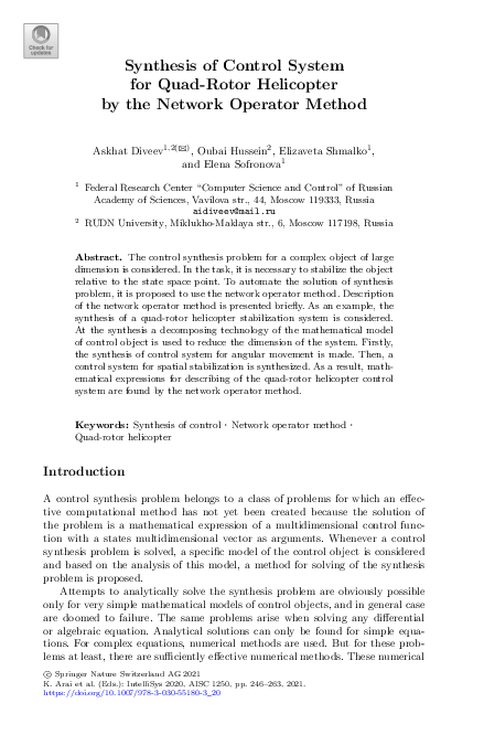 (PDF) Synthesis of Control System for Quad-Rotor Helicopter by the Network Operator Method