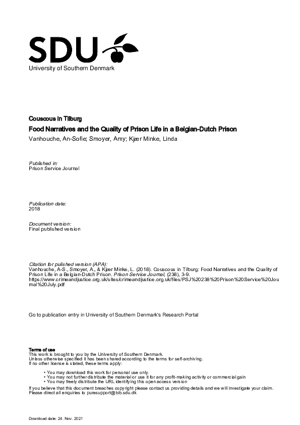 (PDF) Couscous in Tilburg: Food Narratives and the Quality of Prison ...