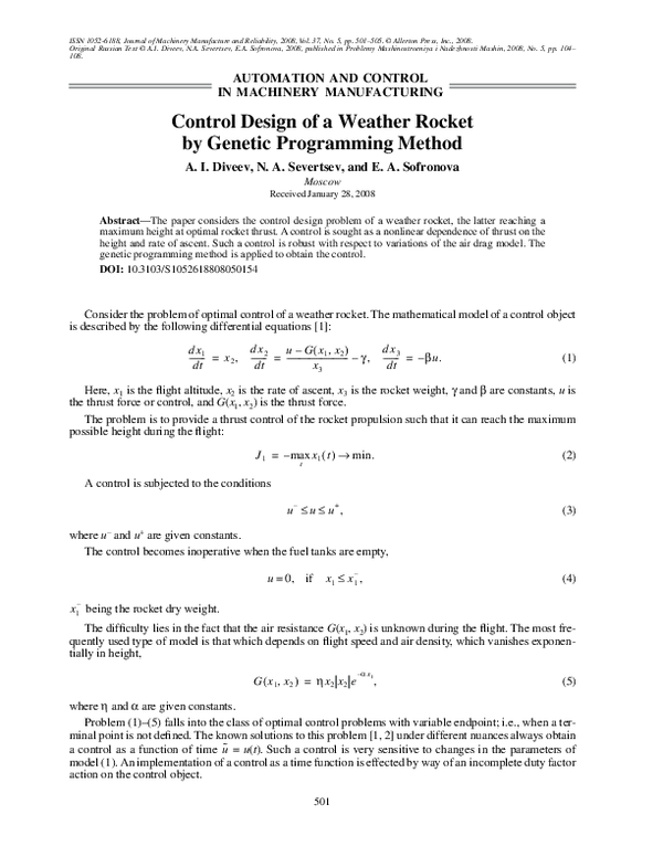 (PDF) Control design of a weather rocket by genetic programming method