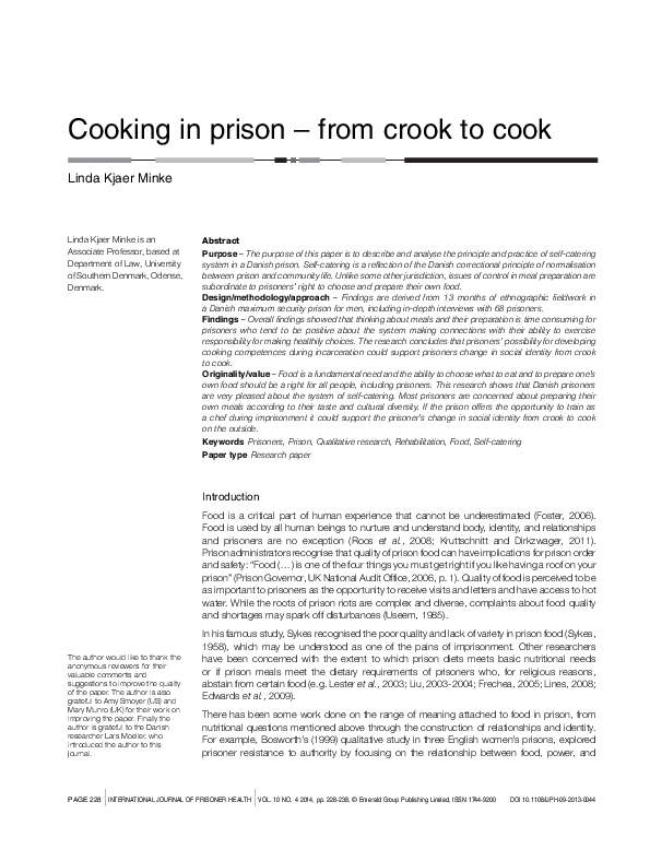 (PDF) Cooking in prison - from crook to cook