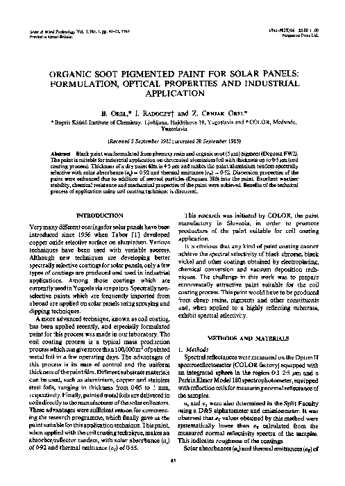 (PDF) Organic soot pigmented paint for solar panels: Formulation ...