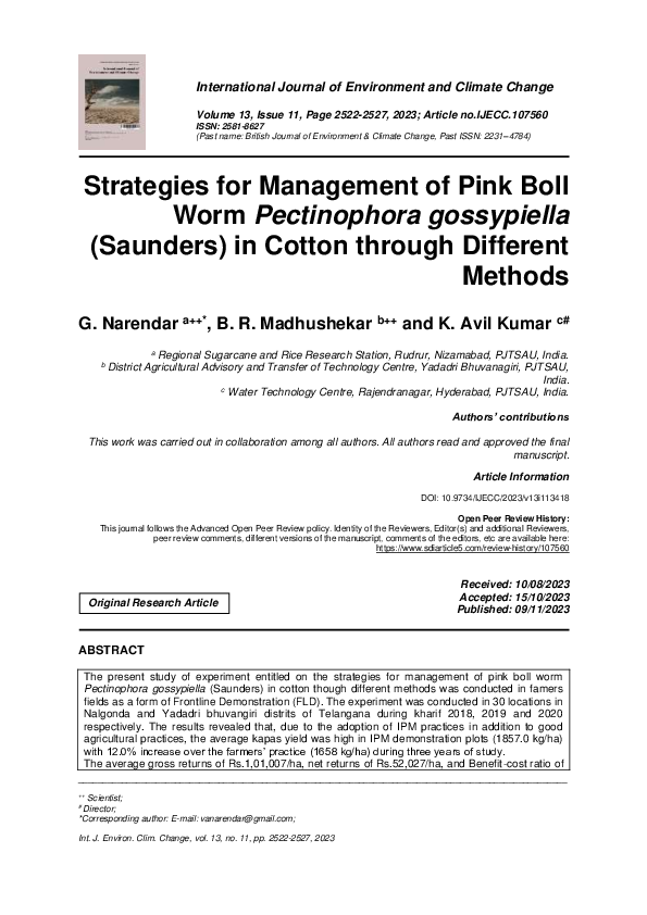 (PDF) Strategies for Management of Pink Boll Worm Pectinophora ...