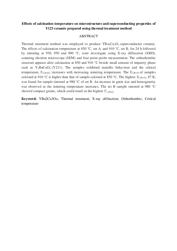 (PDF) Effects of Calcination Temperature on Microstructure and Superconducting Properties of ...