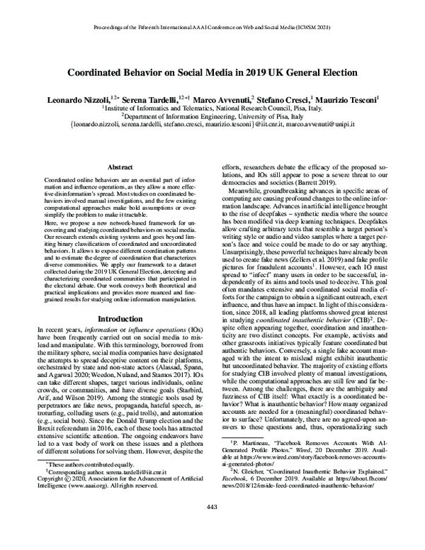 (PDF) Coordinated Behavior on Social Media in 2019 UK General Election