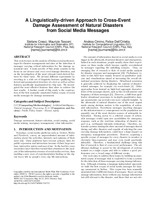 (PDF) A Linguistically-driven Approach to Cross-Event Damage Assessment of Natural Disasters ...