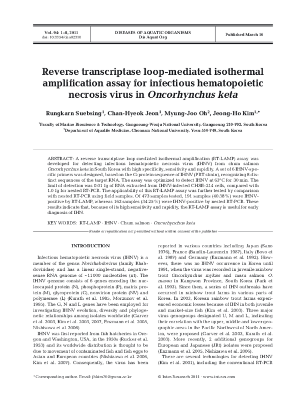 (PDF) Reverse transcriptase loop-mediated isothermal amplification assay for infectious ...