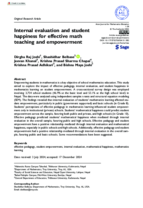 (PDF) Internal evaluation and student happiness for effective math ...