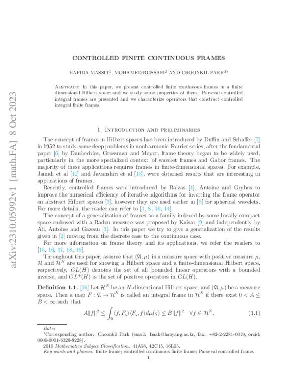 (PDF) Controlled finite continuous frames
