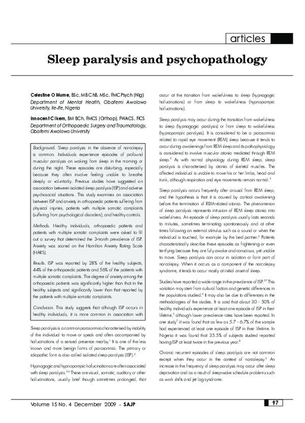 (PDF) Sleep Paralysis and Psychopathology