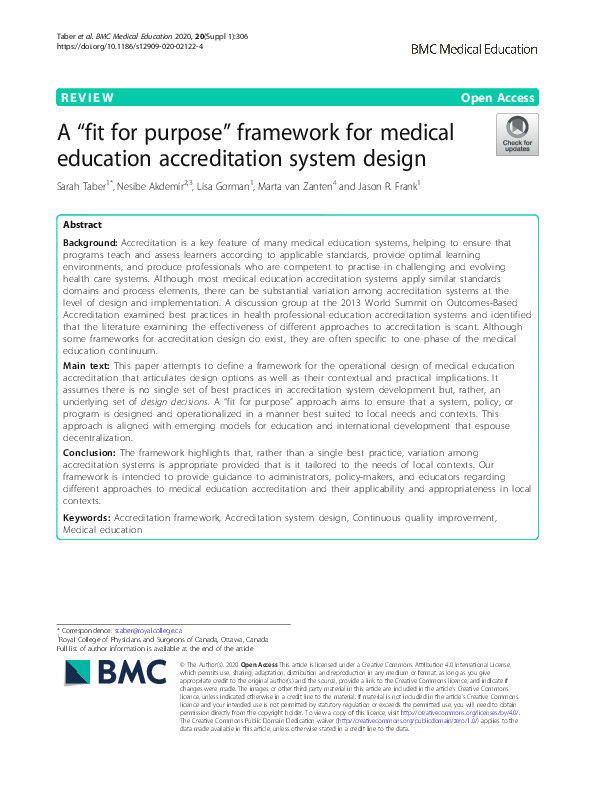 (PDF) 2020 A "fit for purpose" framework for medical education ...