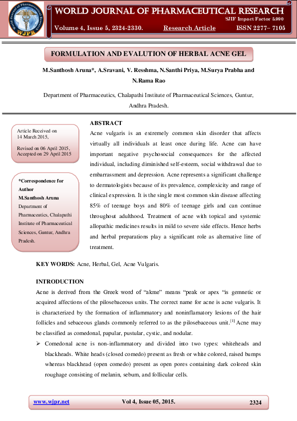 (PDF) FORMULATION AND EVALUTION OF HERBAL ACNE GEL