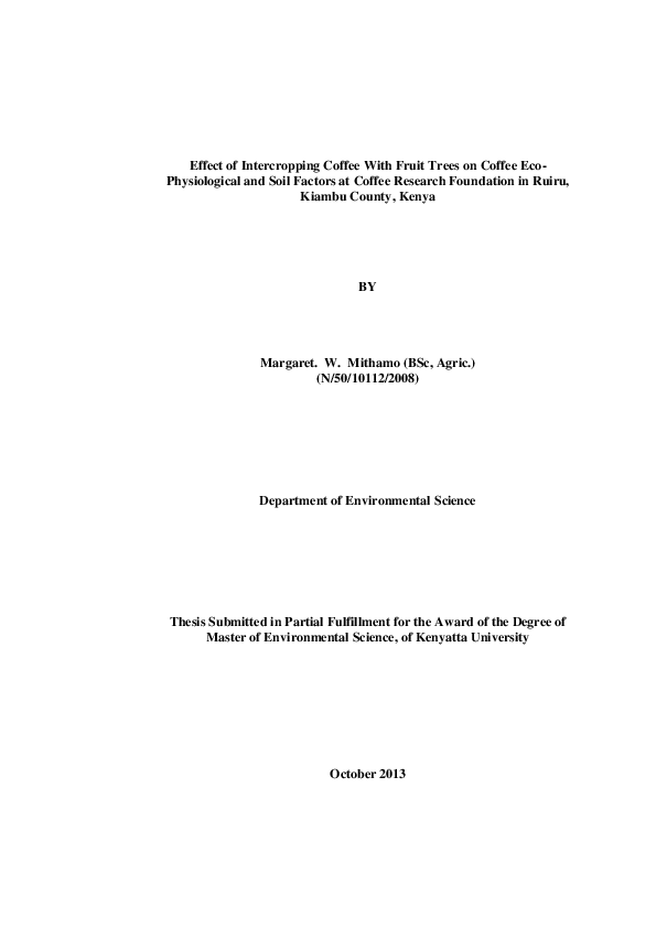 (PDF) Effect of Intercropping Coffee With Fruit Trees on Coffee Eco ...