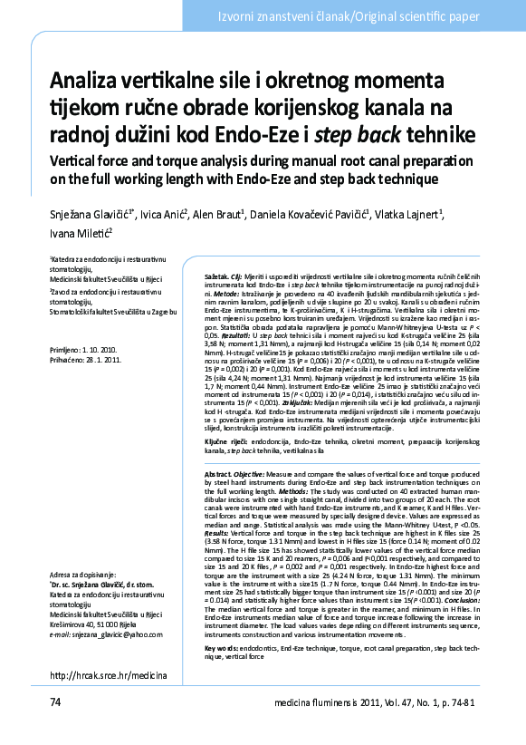 (PDF) Vertical force and torque analysis during manual root canal ...