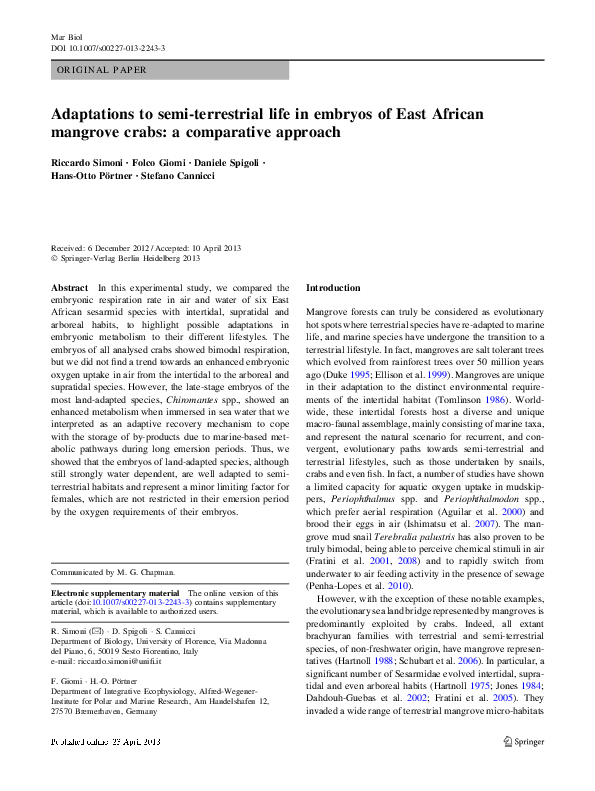 (PDF) Adaptations to semi-terrestrial life in embryos of East African ...