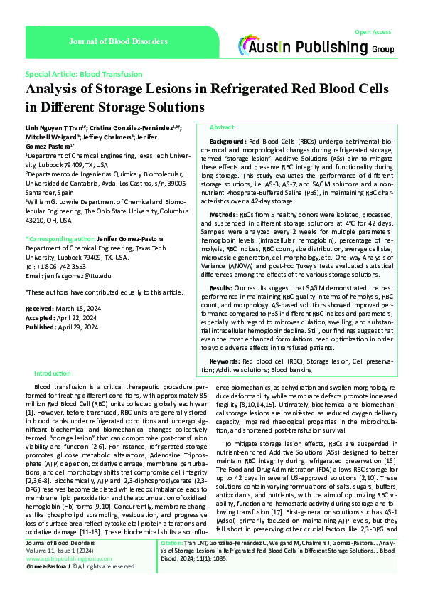 (PDF) Analysis of Storage Lesions in Refrigerated Red Blood Cells in ...