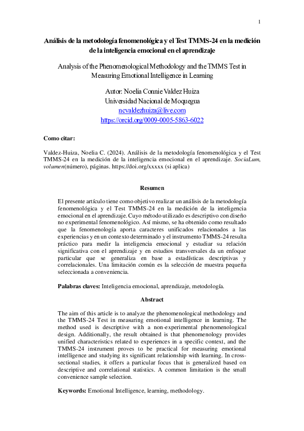 (PDF) Análisis de la metodología fenomenológica y el Test TMMS-24 en la ...
