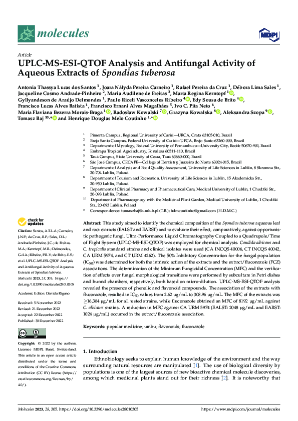 (PDF) UPLC-MS-ESI-QTOF Analysis and Antifungal Activity of Aqueous Extracts of Spondias tuberosa