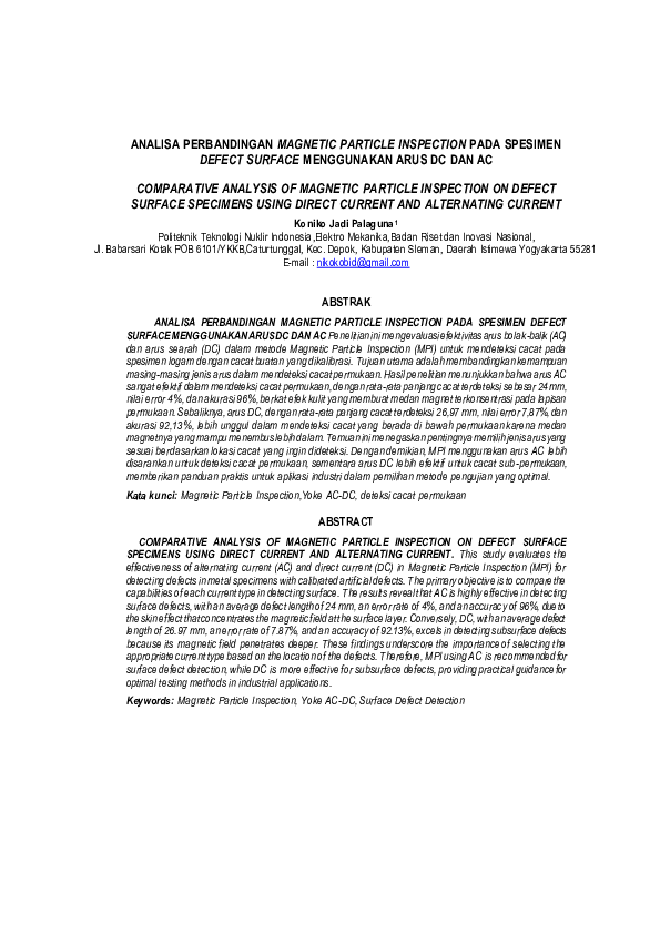 (PDF) ANALISA PERBANDINGAN MAGNETIC PARTICLE INSPECTION PADA SPESIMEN ...