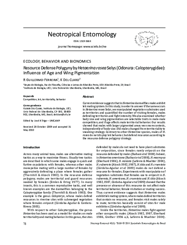 (PDF) Resource Defense Polygyny by Hetaerina rosea Selys (Odonata ...
