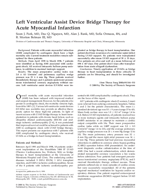 (PDF) Left ventricular assist device bridge therapy for acute ...