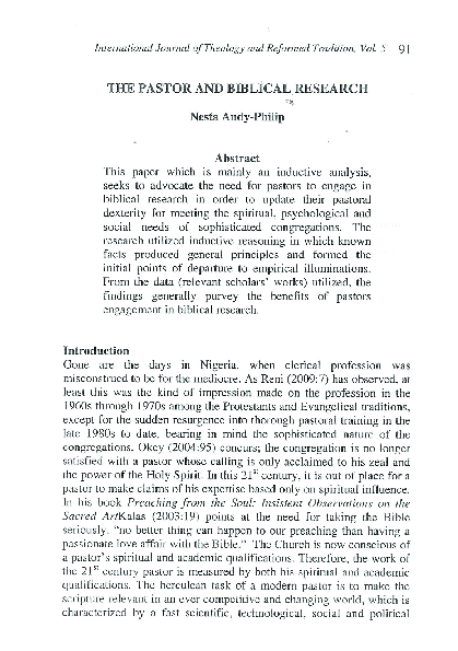 (PDF) THE PASTOR AND BIBLICAL RESEARCH