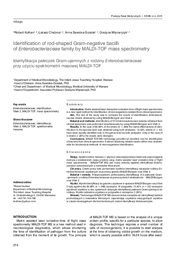 (PDF) Identification of rod-shaped Gram-negative bacilli of Enterobacteriaceae family by MALDI ...