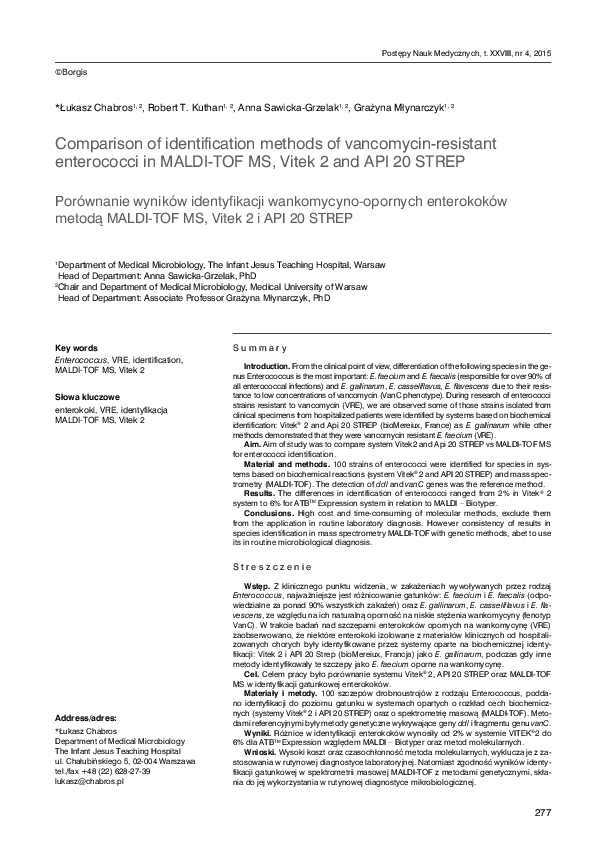 (PDF) Comparison of identification methods of vancomycin-resistant enterococci in MALDI-TOF MS ...