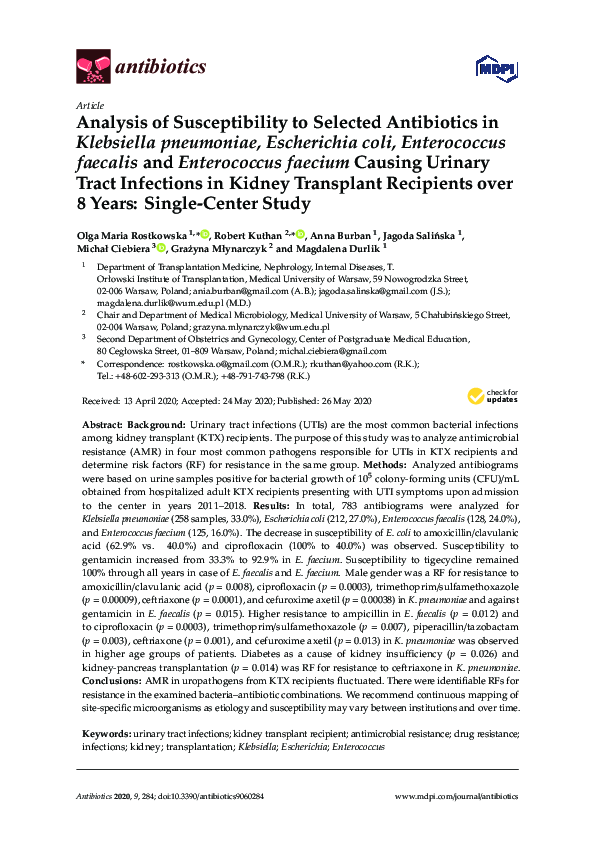 (PDF) Analysis of Susceptibility to Selected Antibiotics in Klebsiella ...