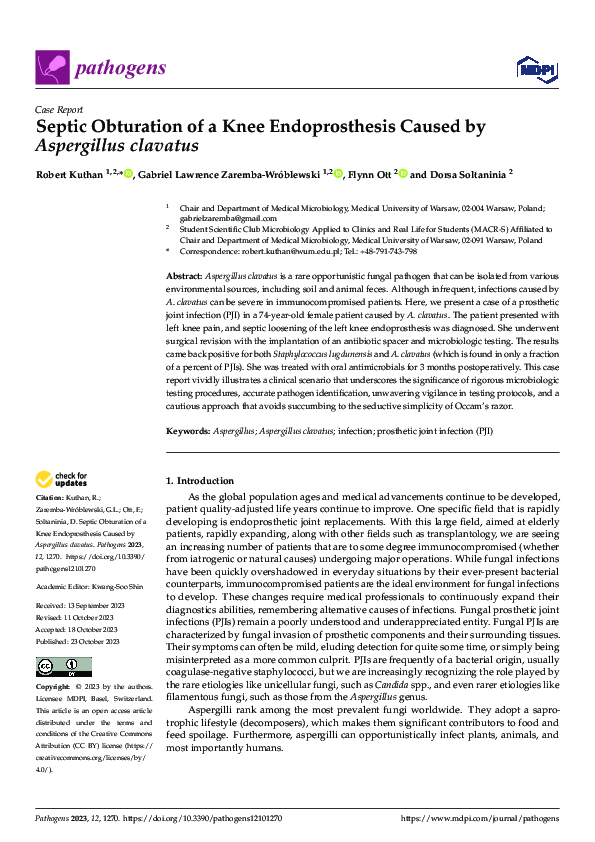 (PDF) Septic Obturation of a Knee Endoprosthesis Caused by Aspergillus ...