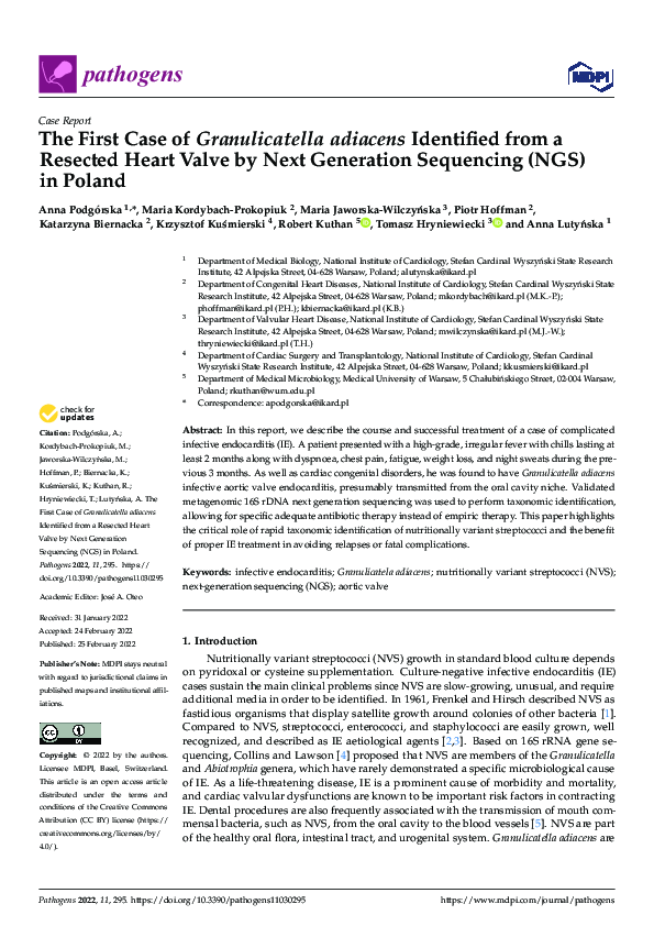 (PDF) The First Case of Granulicatella adiacens Identified from a ...