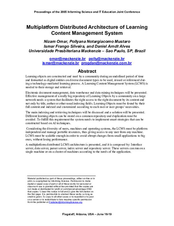 (PDF) Multiplatform Distributed Architecture of Learning Content Management System