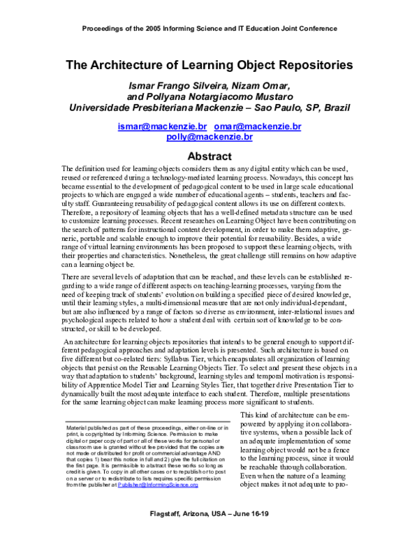 (PDF) The Architecture of Learning Object Repositories