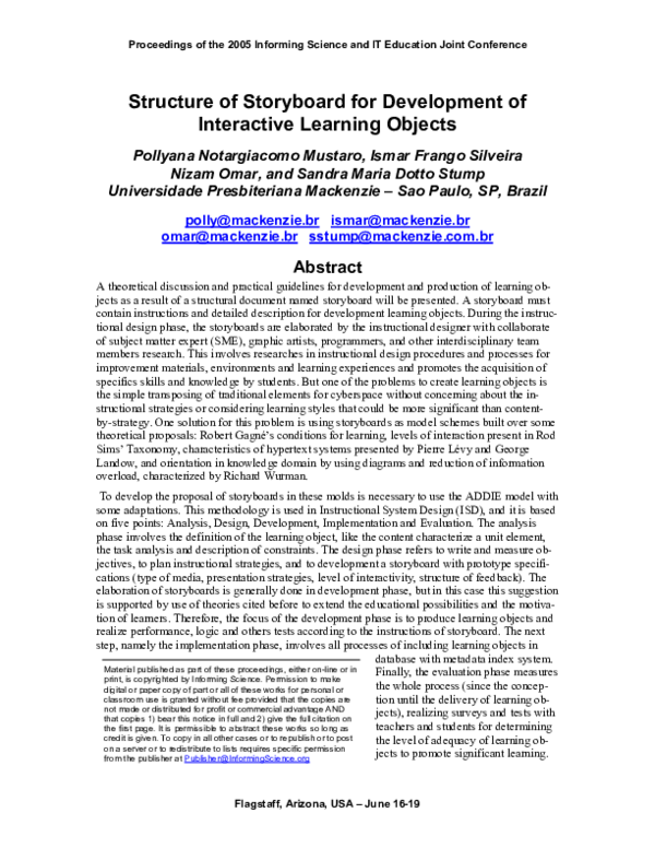 (PDF) Structure of Storyboard for Development of Interactive Learning Objects