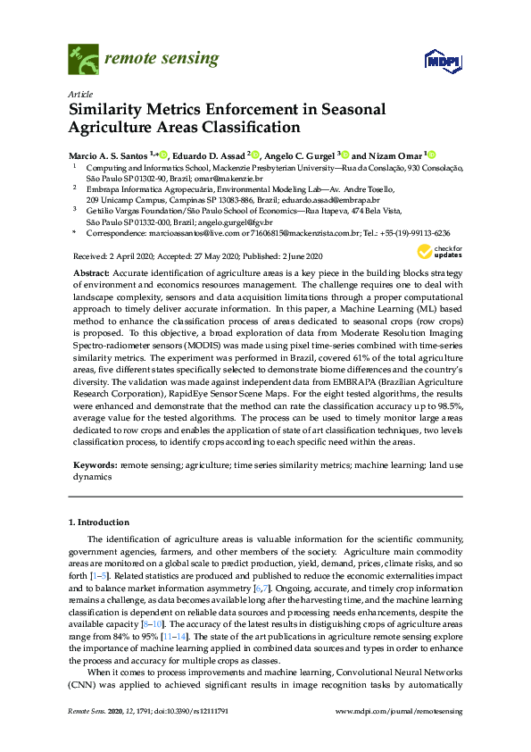 (PDF) Similarity Metrics Enforcement in Seasonal Agriculture Areas Classification