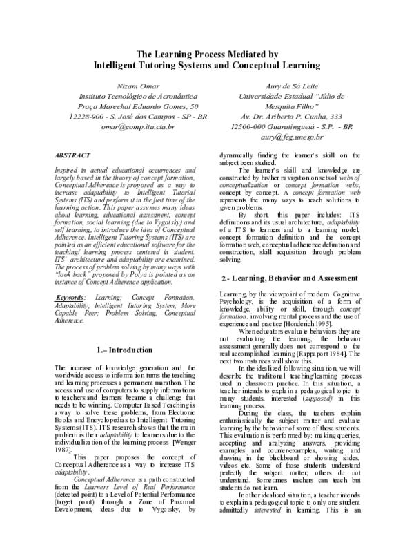 (PDF) The learning process mediated by intelligent tutoring systems and conceptual learning