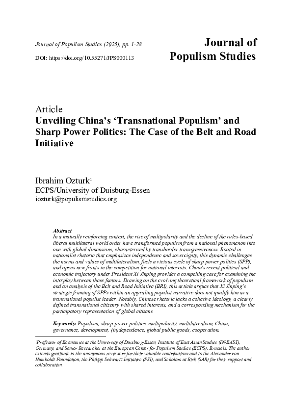 (PDF) Unveiling China's 'Transnational Populism' and Sharp Power ...
