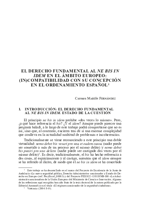 (PDF) EL DERECHO FUNDAMENTAL AL NE BIS IN IDEM EN EL ÁMBITO EUROPEO: (IN)COMPATIBILIDAD CON SU ...